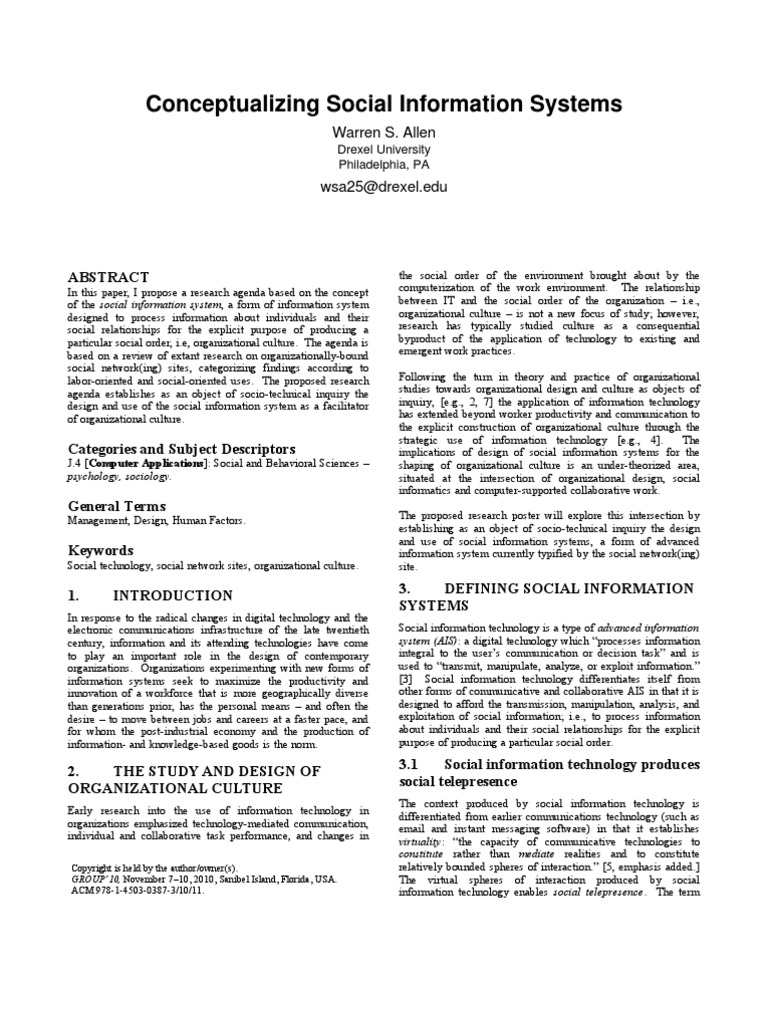 Allen 2010 - Conceptualizing SIS | PDF | Information System | Information