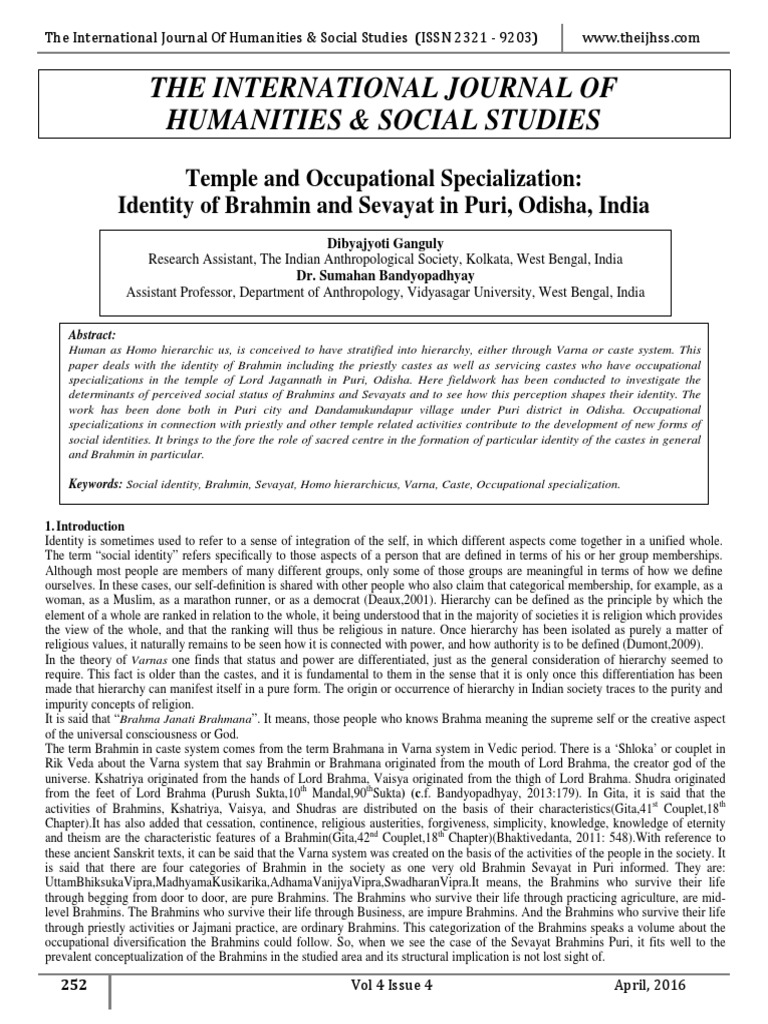 Temple and Occupational Specialization I | PDF | Caste | Identity ...