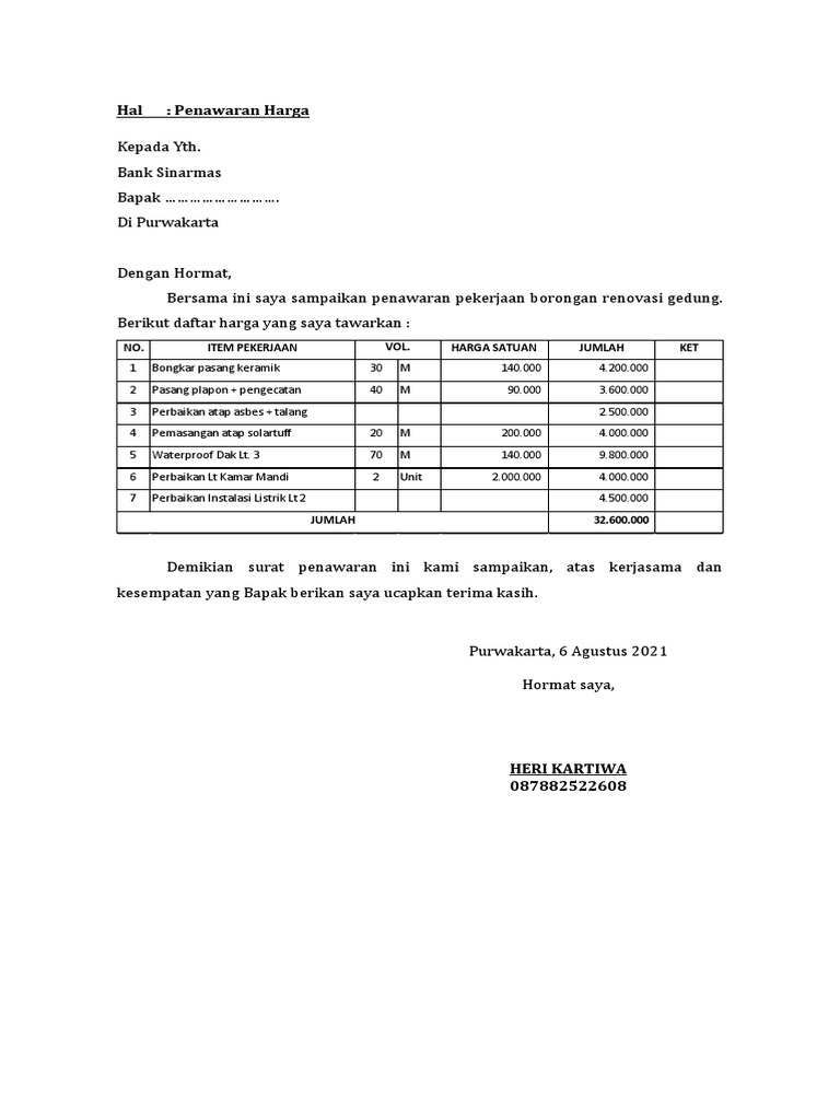 Surat Pengajuan Harga | PDF