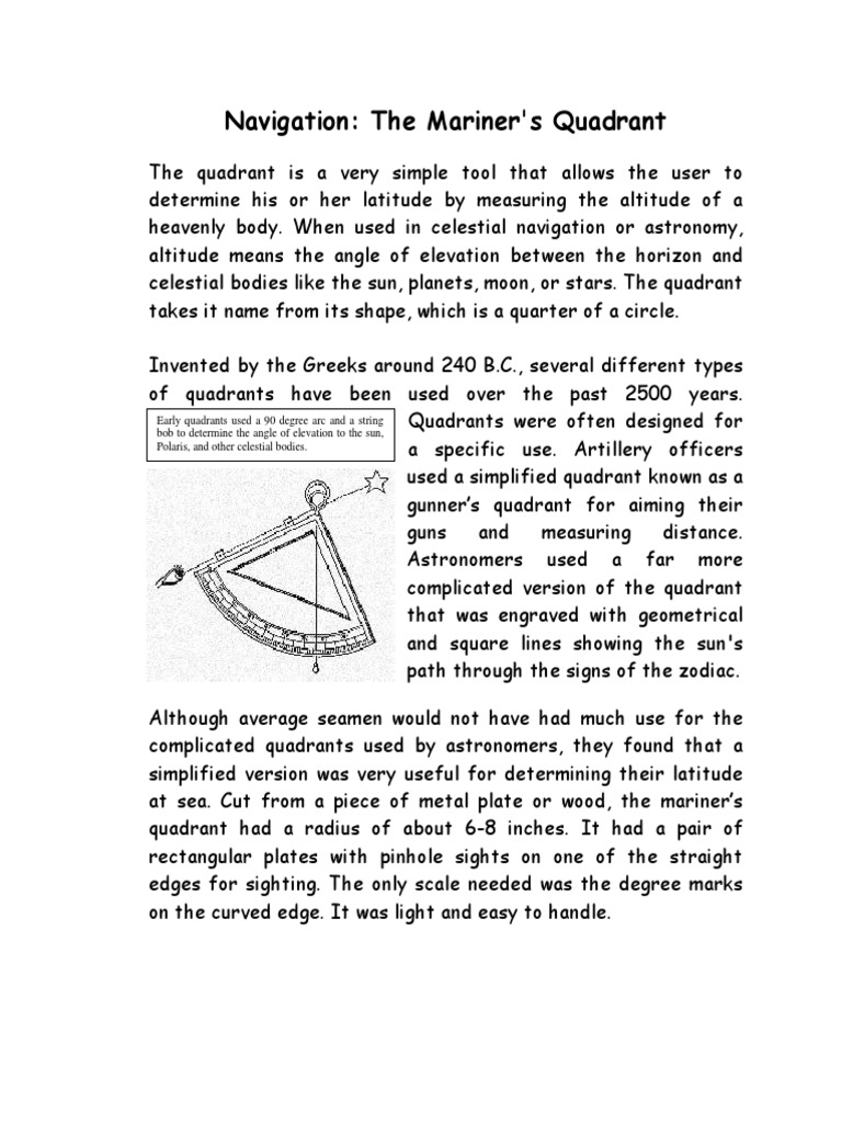 Navigation: The Mariner's Quadrant | PDF | Navigation | Scientific ...