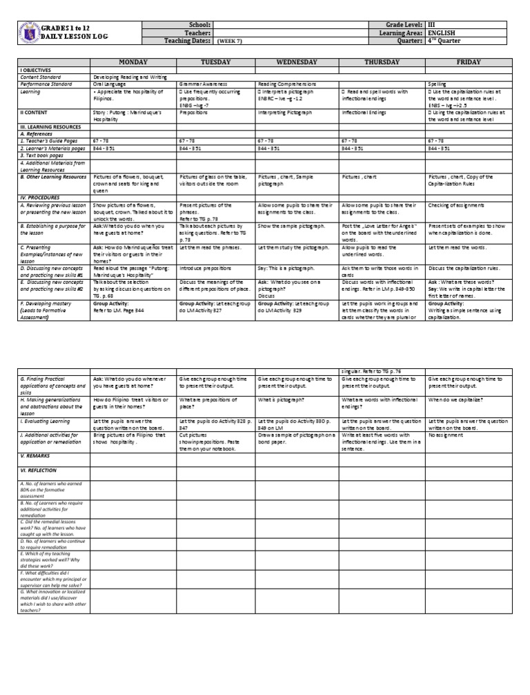 Grade 3 DLL English 3 Q4 Week 7 | PDF | Word | English Language