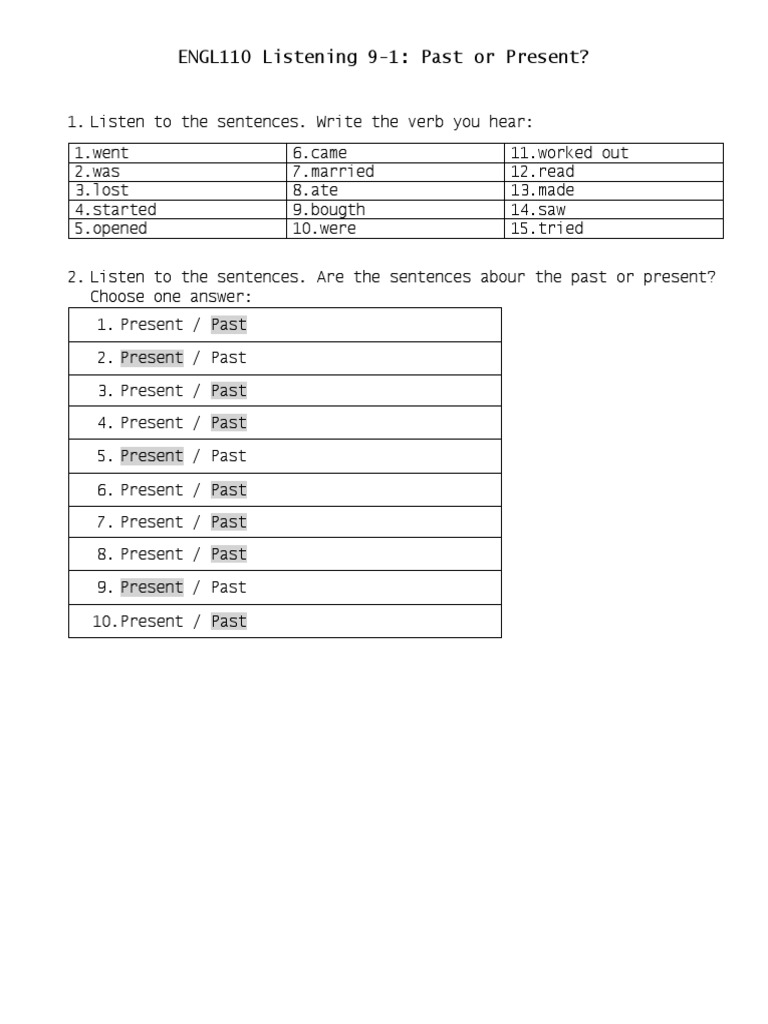 SMRT English 9-1 Past or Present | PDF