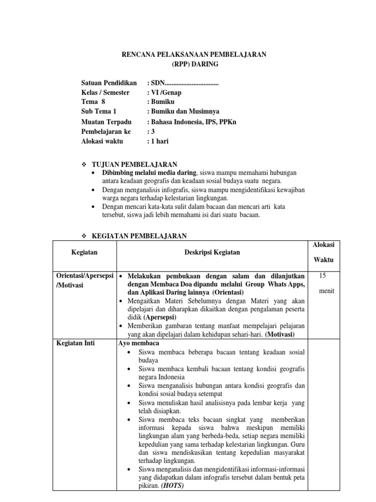 Contoh RPP K.13 Daring | PDF