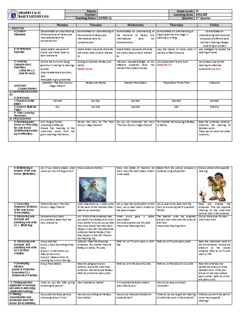 Grade 4 DLL English 4 q4 Week 2 | PDF | Reading Comprehension ...