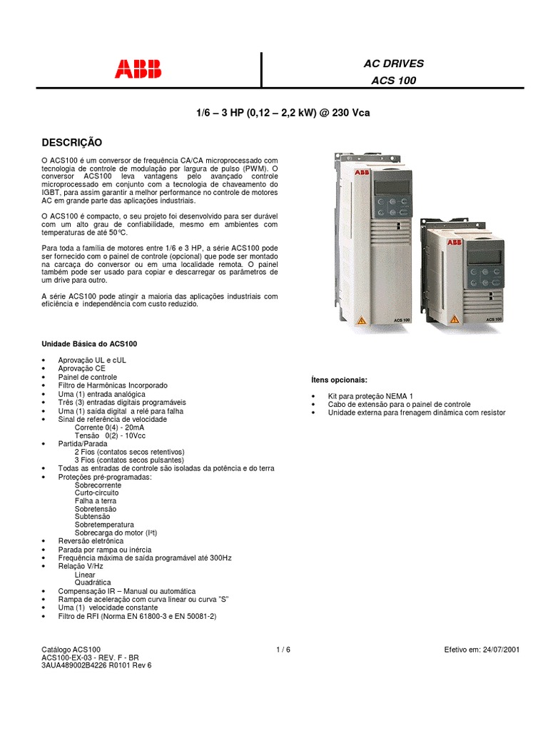 Catálogo ACS100 | PDF | Quantidades físicas | Engenharia Elétrica