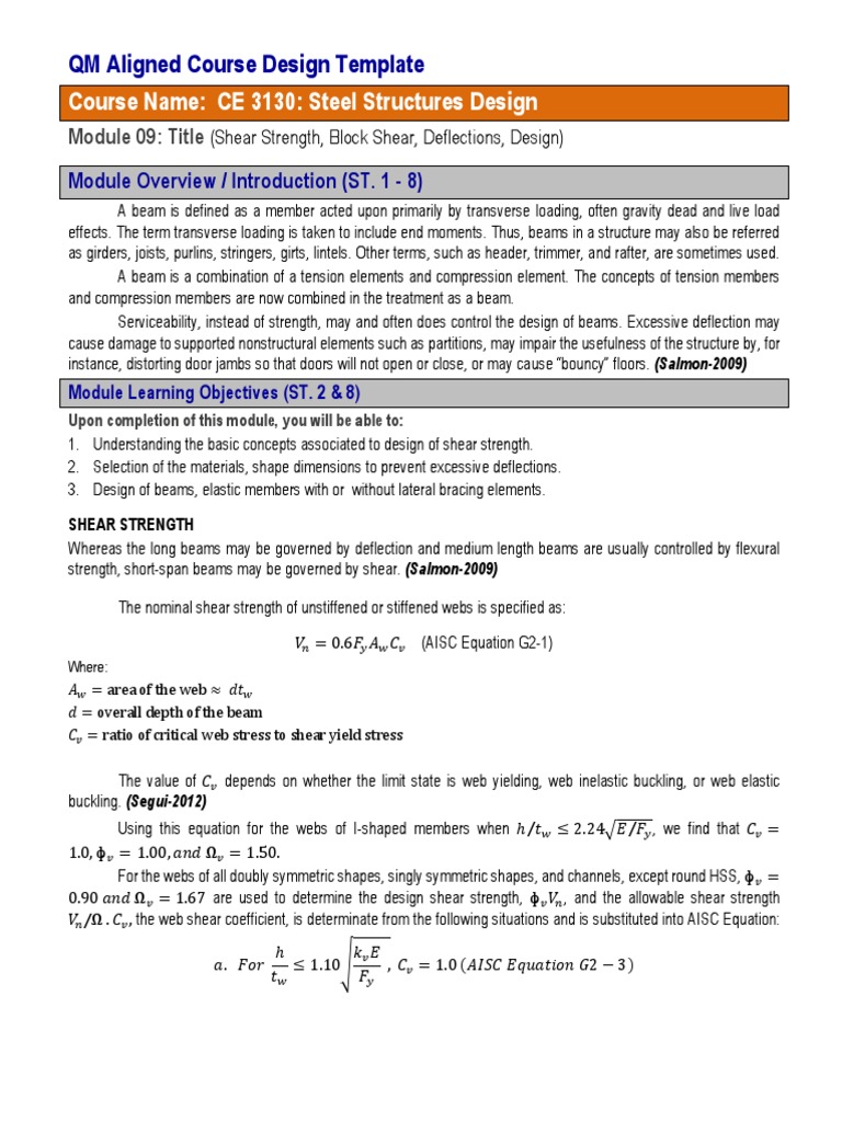 Steel Beam Design: Shear & Deflection | PDF | Beam (Structure ...