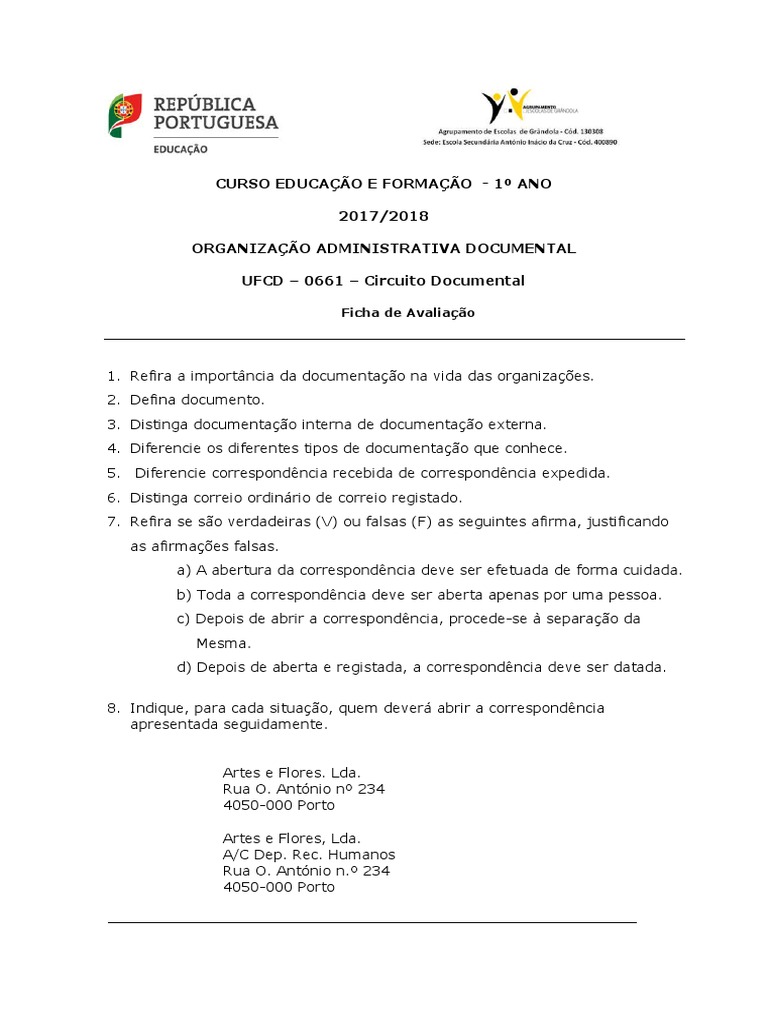 UFCD 0661 - Ficha de Avaliação Sumativa CIRCUITO DOCUMENTAL | PDF