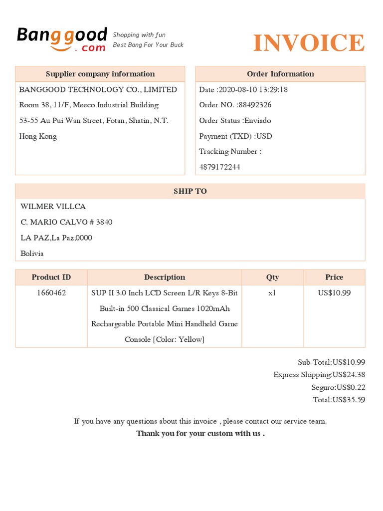 Invoice: Supplier Company Information Order Information | PDF ...