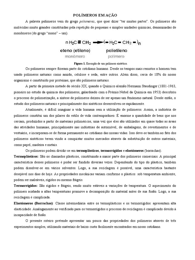 Polímeros Em Ação Propriedades Experimentos E Aplicações Pdf