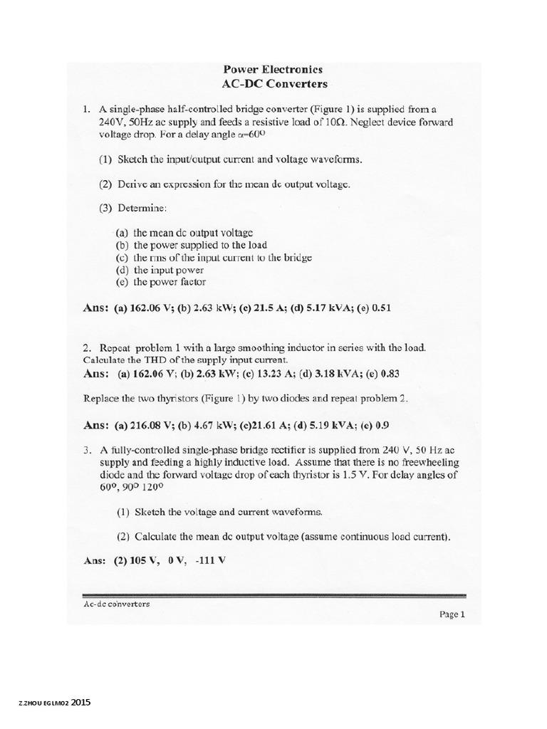 Exercise 1 AC-DCConverters - Rectifiers - Answers - A1 | PDF | Rectifier | Root Mean Square