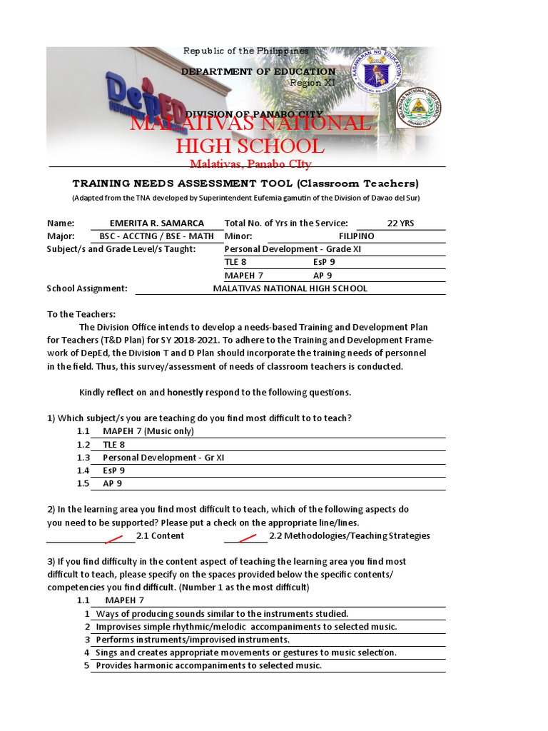 Teacher Training Needs Survey | PDF | Teachers | Learning