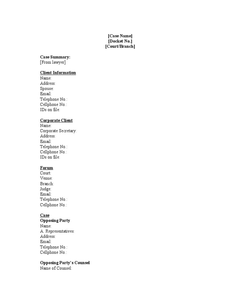 Litigation Case Summary Template | PDF