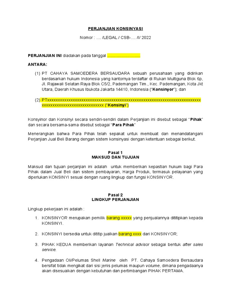 Draft Perjanjian Konsinyasi | PDF