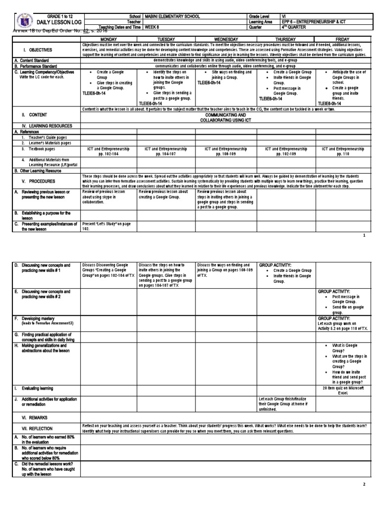 DLL Epp6-Ict Q4 W8 | PDF | Educational Technology | Learning