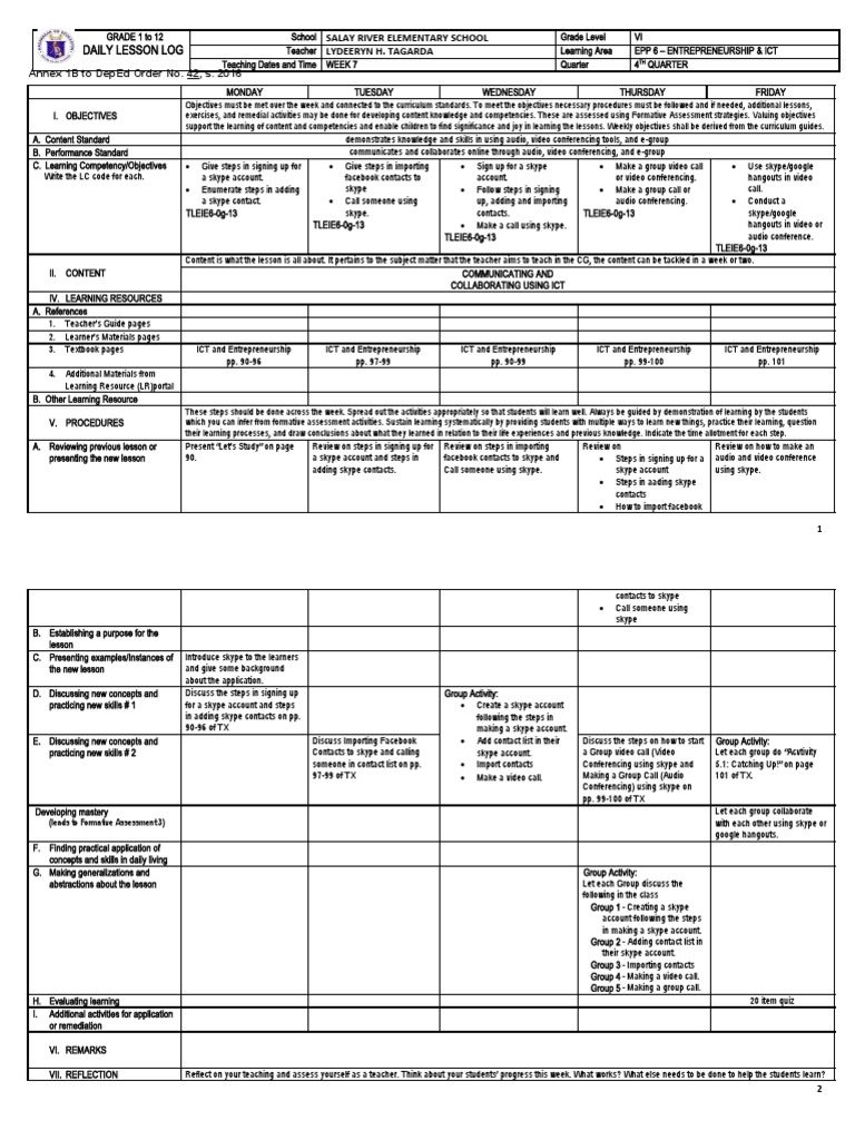 DLL Epp6-Ict Q4 W7 | Download Free PDF | Educational Technology | Learning