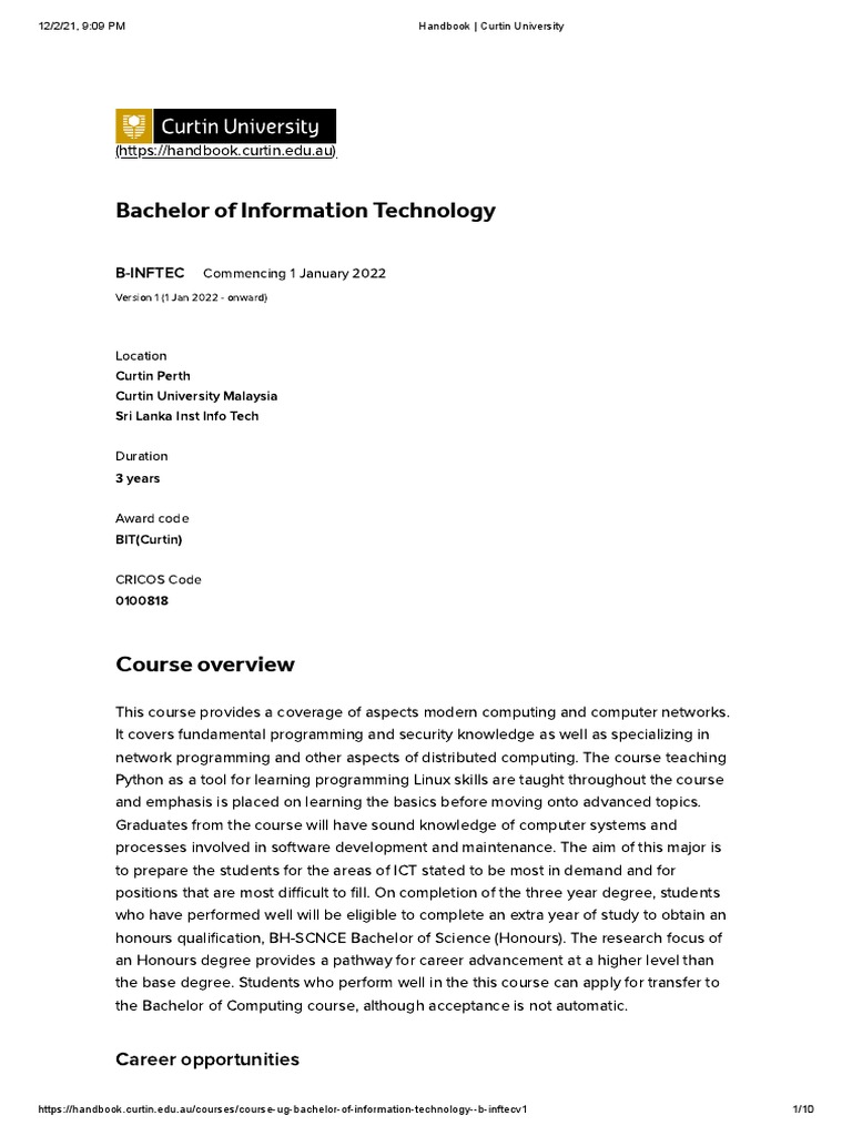Information Technology (IT) Handbook | PDF | Bachelor's Degree ...