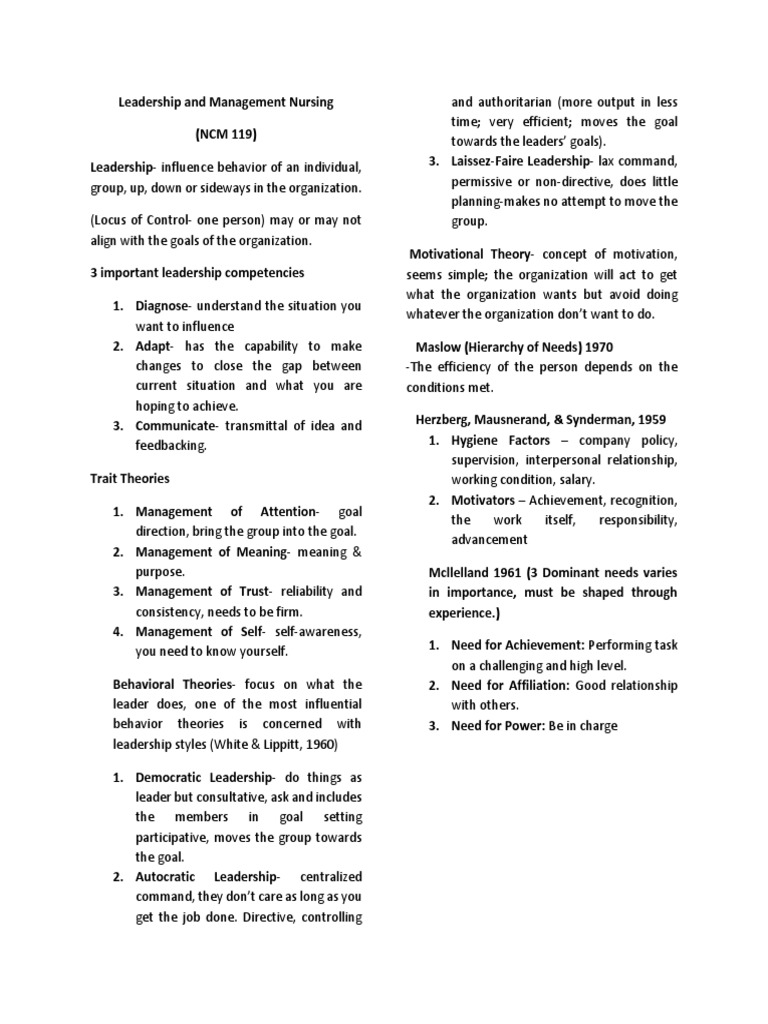 NCM 119 Prelim | PDF | Leadership | Nursing