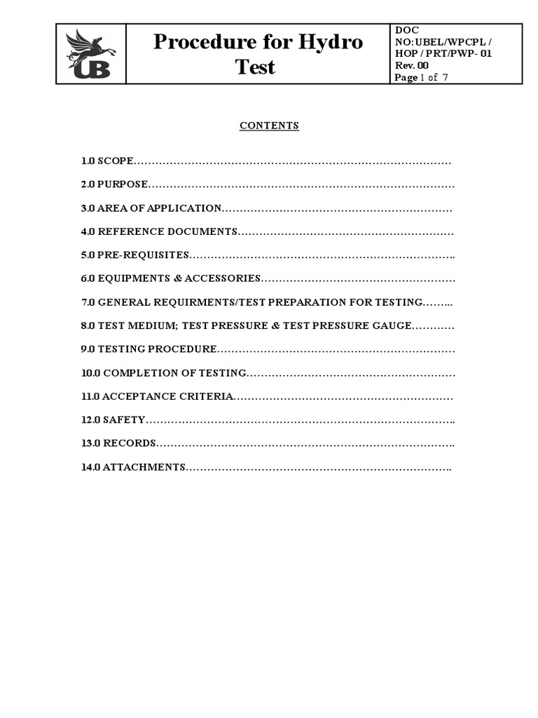 Procedure For Hydro Test | PDF | Pump | Leak