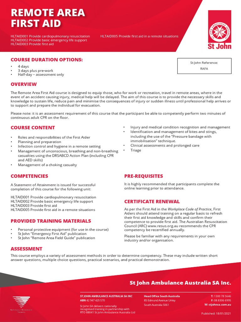 Remote Area First Aid - ST John SA | PDF | First Aid | Health Care