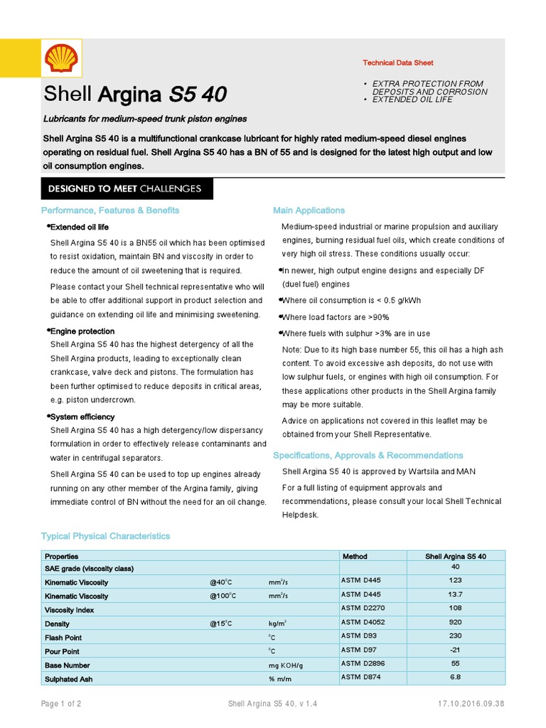 Shell Argina S5 40: Performance, Features & Benefits Main Applications ...
