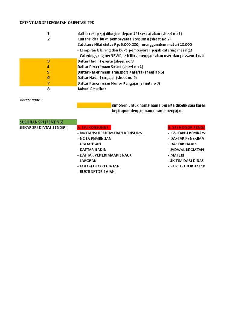 Format SPJ Orientasi TPK 21 | PDF