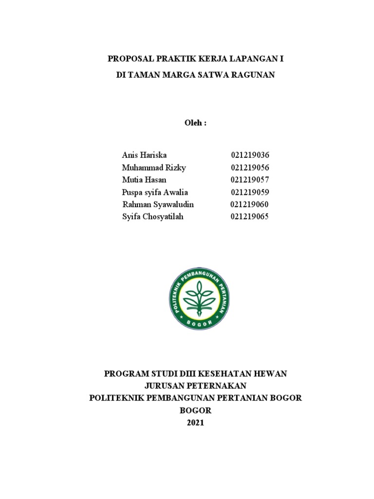 Proposal PKL 1 Ragunan | PDF