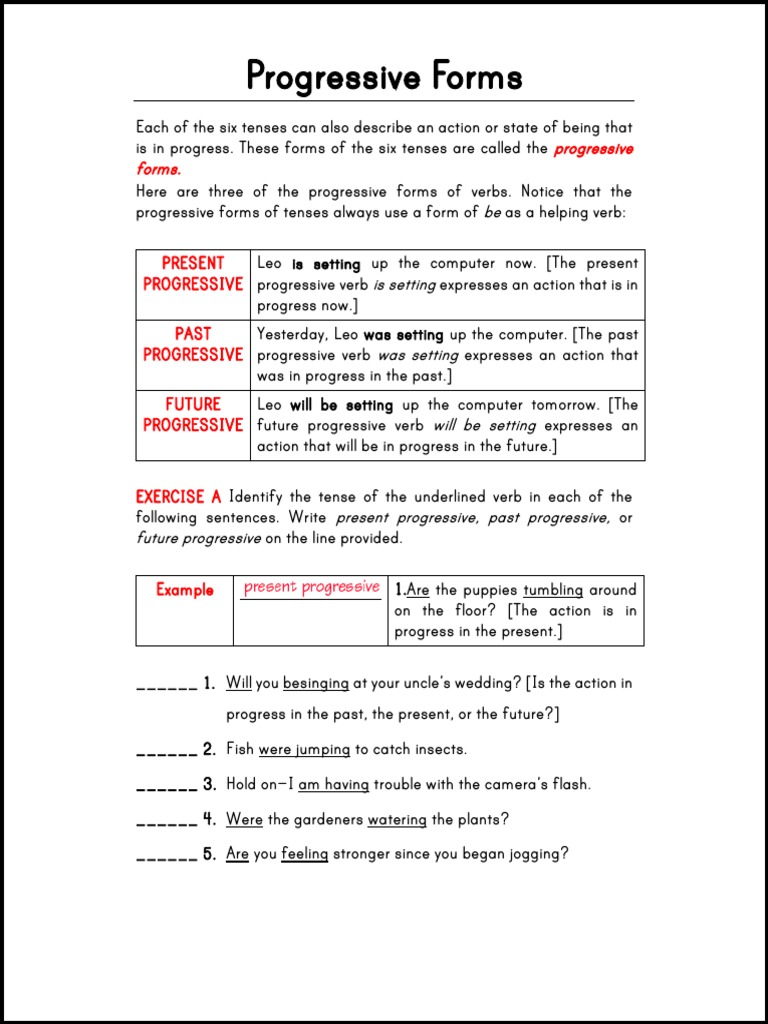 Progressive Verb Tense Worksheets | PDF | Grammatical Tense | Verb