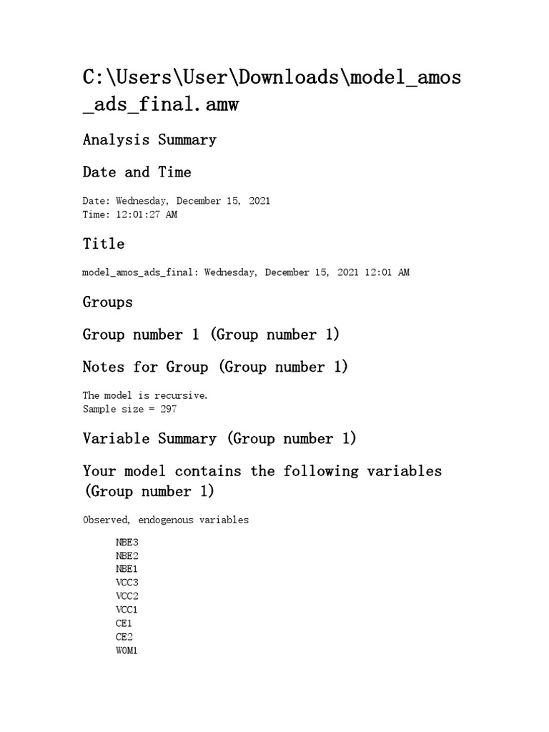 AMOS Output Result | PDF | Degrees Of Freedom (Statistics) | Covariance ...