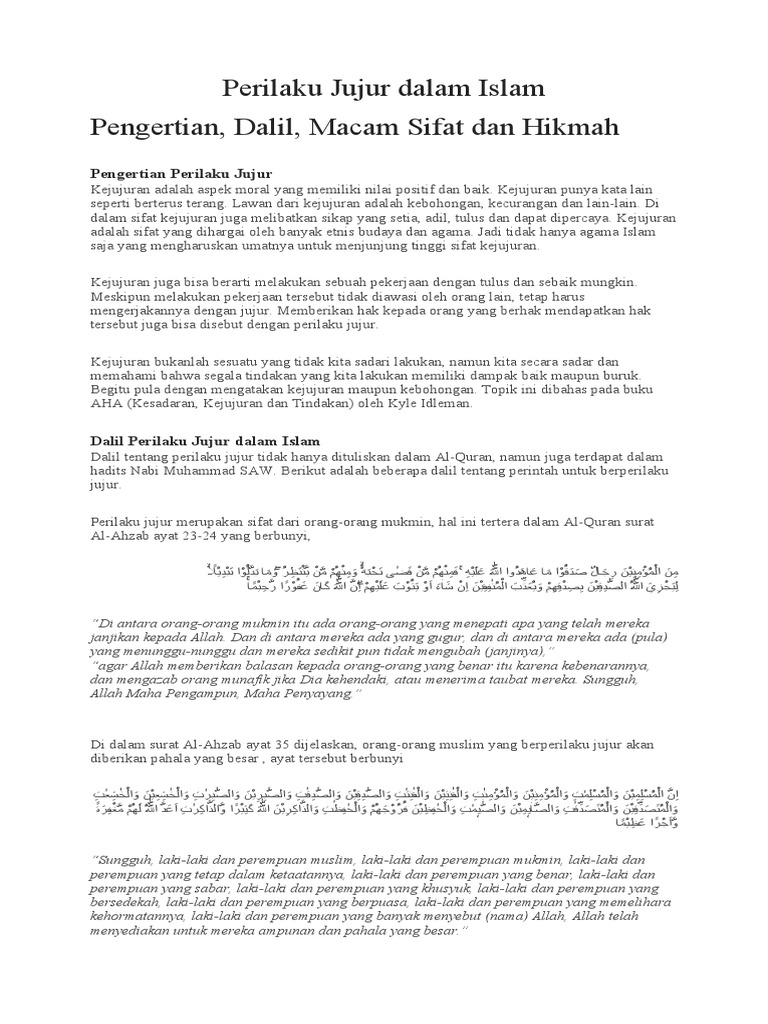 Perilaku Jujur Dalam Islam | PDF