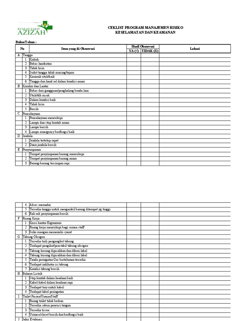 Ceklist Manajemen Risiko Keselamatan | PDF