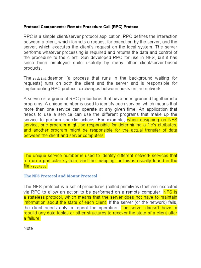 Protocol Components: Remote Procedure Call (RPC) Protocol: Rpcbind ...