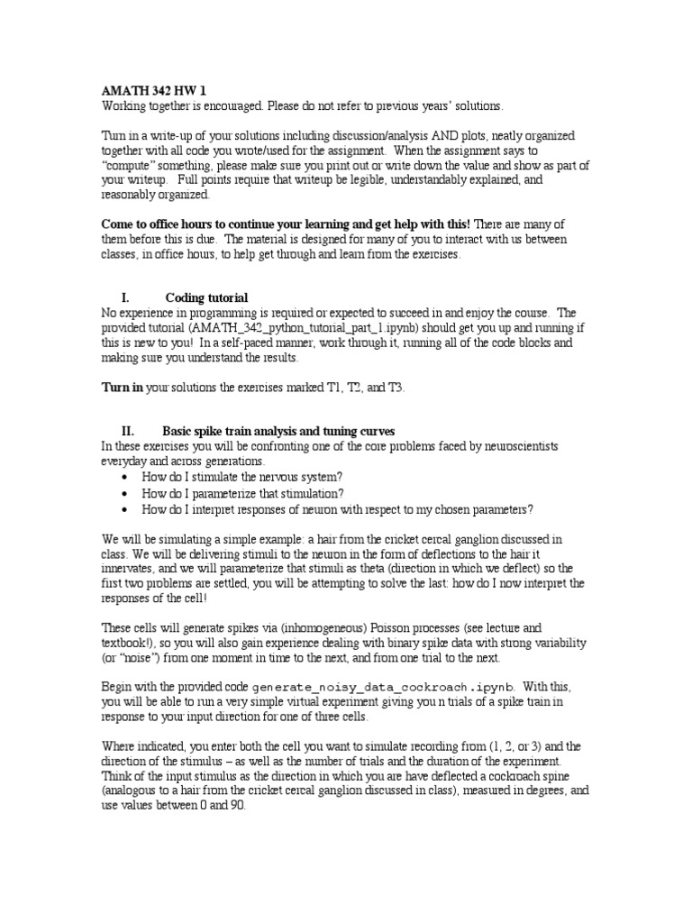 Amath 342 HW 1 | PDF | Action Potential | Stimulus (Physiology)