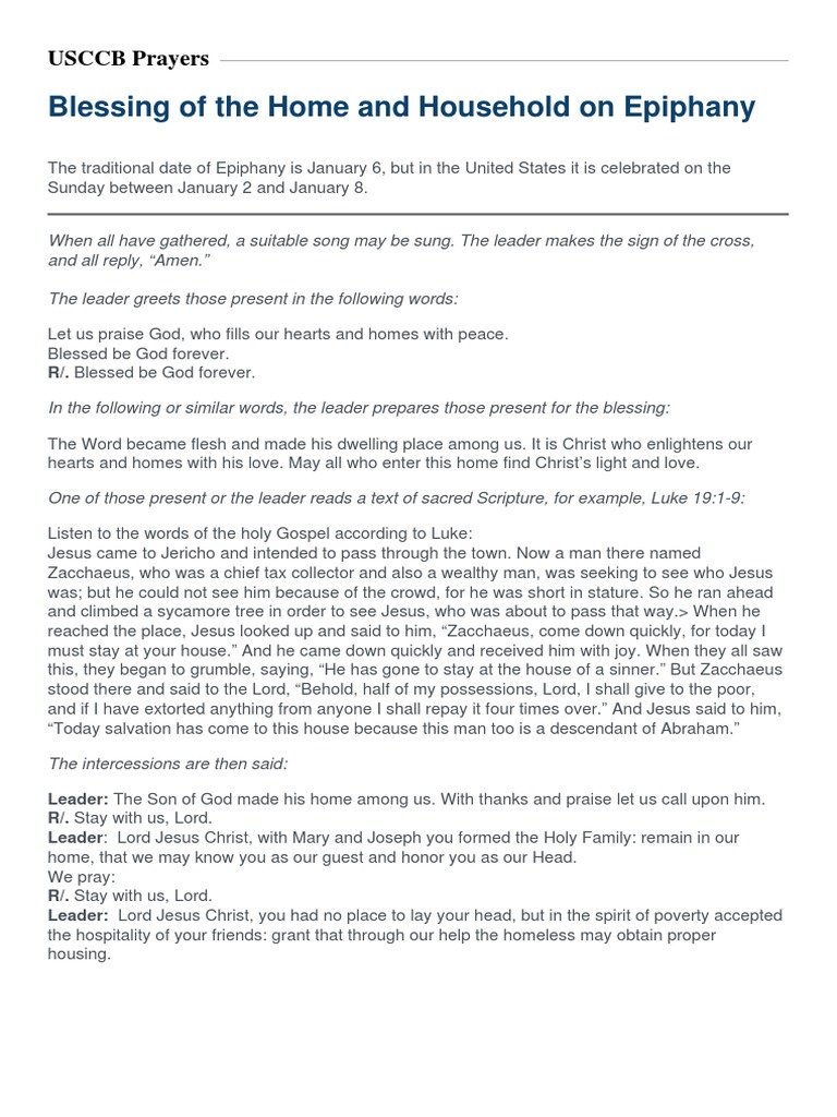Blessing of The Home and Household On Epiphany: USCCB Prayers | PDF ...