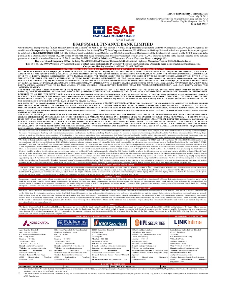 Esaf Small Finance Bank Limited | PDF | Stocks | Banks