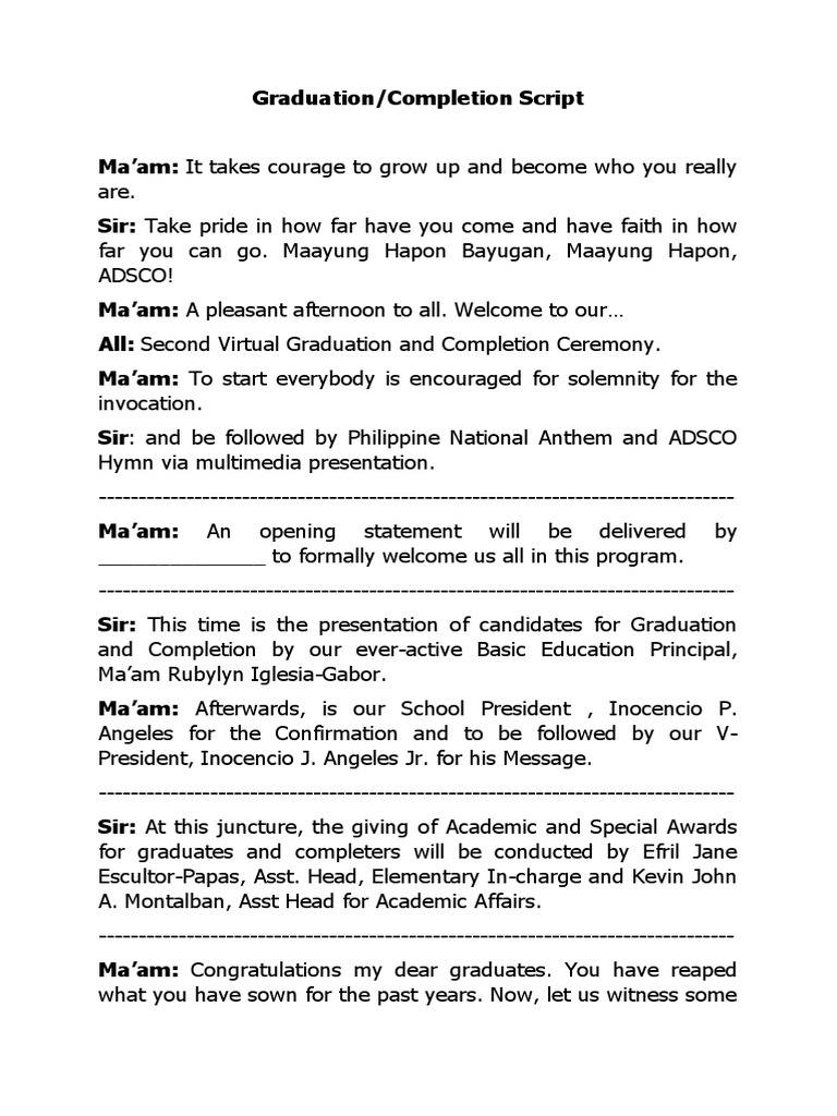 Script For Graduation&Completion | PDF