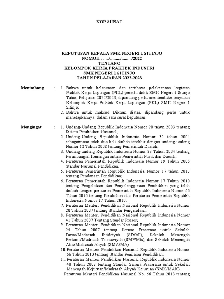 SK Pokja PKL SMKN 1 Sitinjo 2022-2023 | PDF