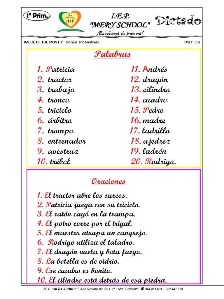 Dictado Palabras Con TR - DR | PDF