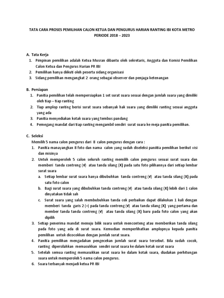 PROSES PEMILIHAN PENGURUS RANTING IBI 2018-2023 | PDF