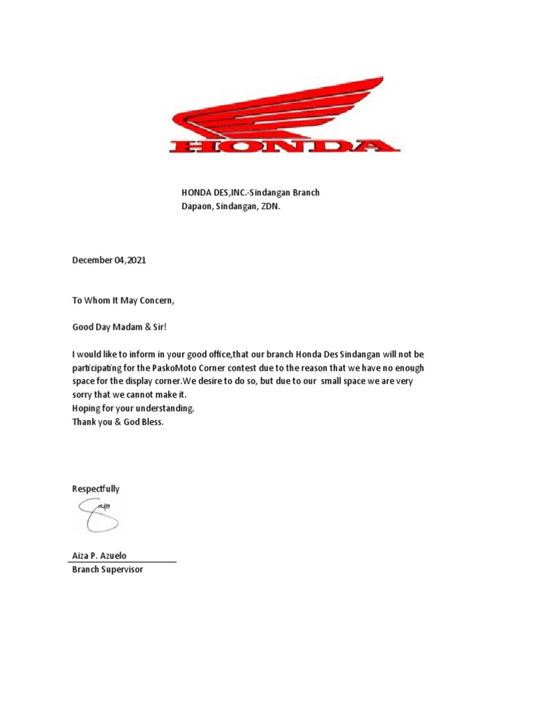 Honda Des Letter | PDF