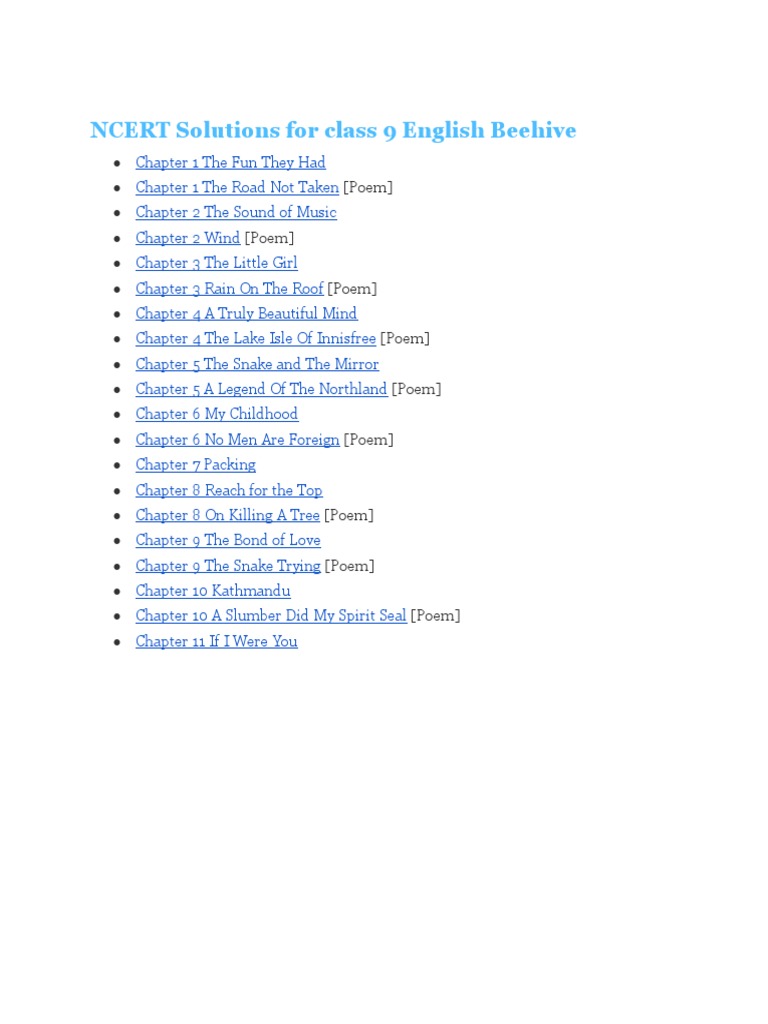 Ncert Solutions For Class 9 English Beehive | PDF
