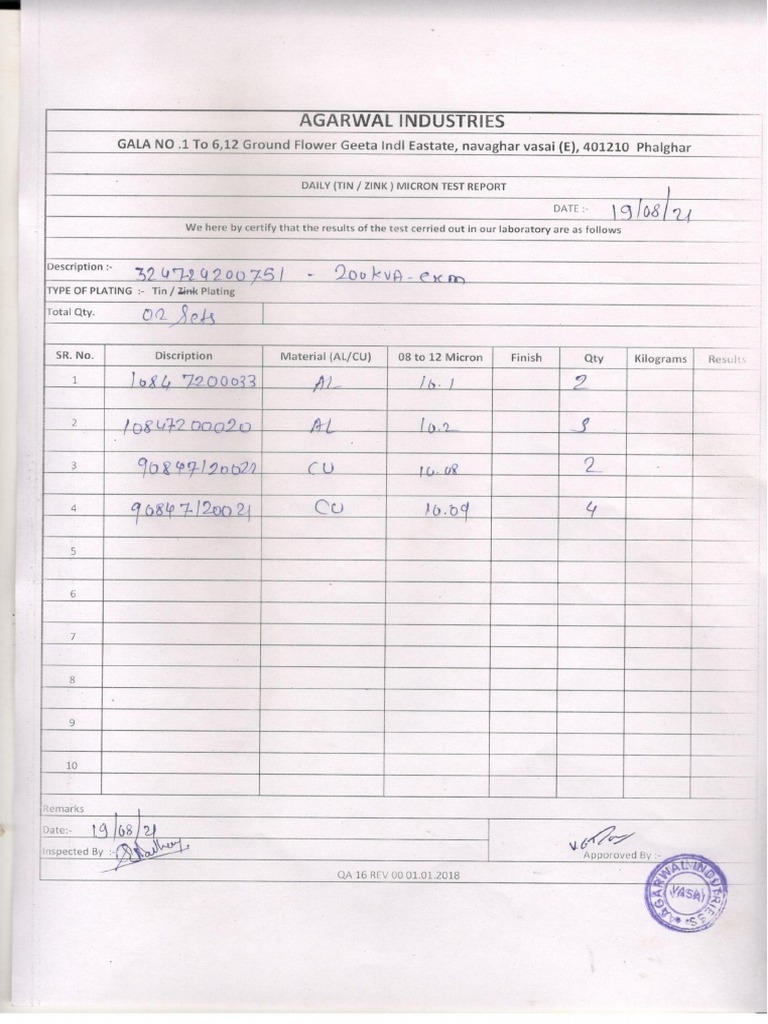 Sample UPS Plating Thickness Reports | PDF