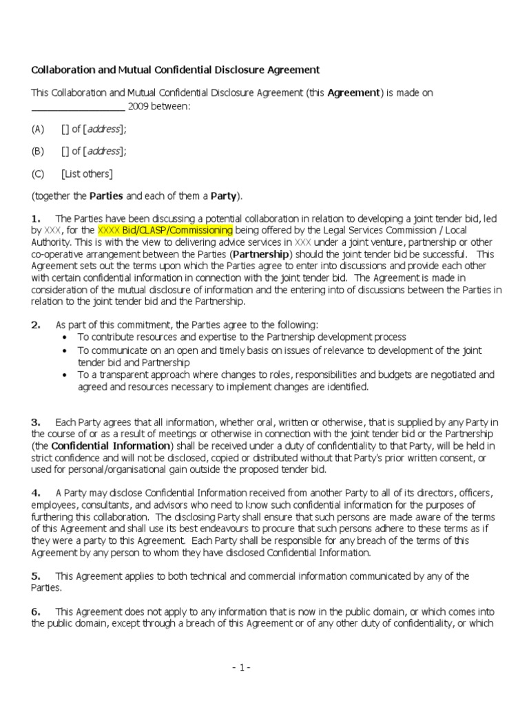 Confidential Disclosure Agreement for Collaboration | PDF | Legal ...