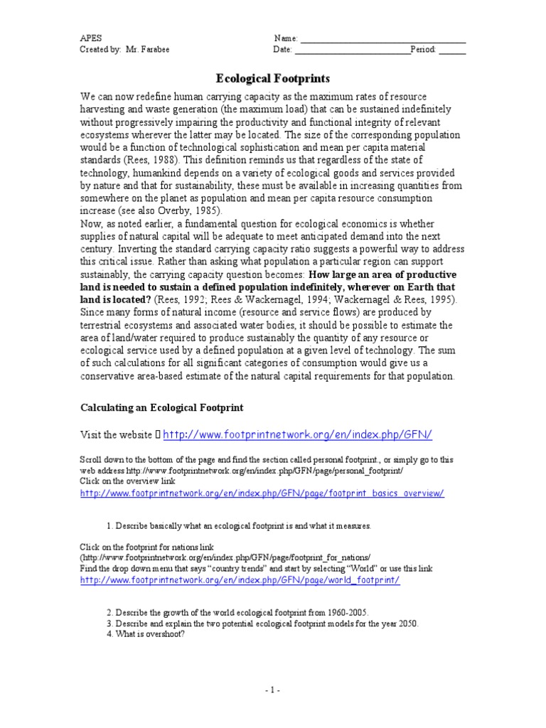 Ecological Footprint Activity 2 | PDF | Sustainability | Resource