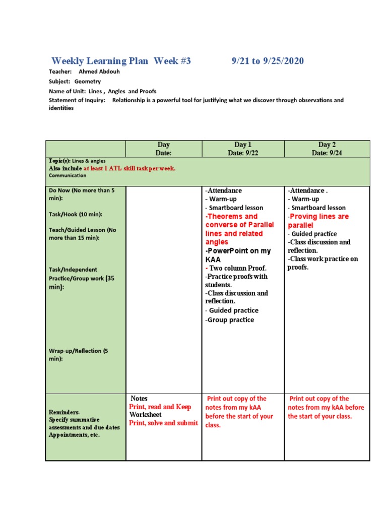 Week 3 Lesson Plan Geo 9-21 | Download Free PDF | Lesson Plan ...