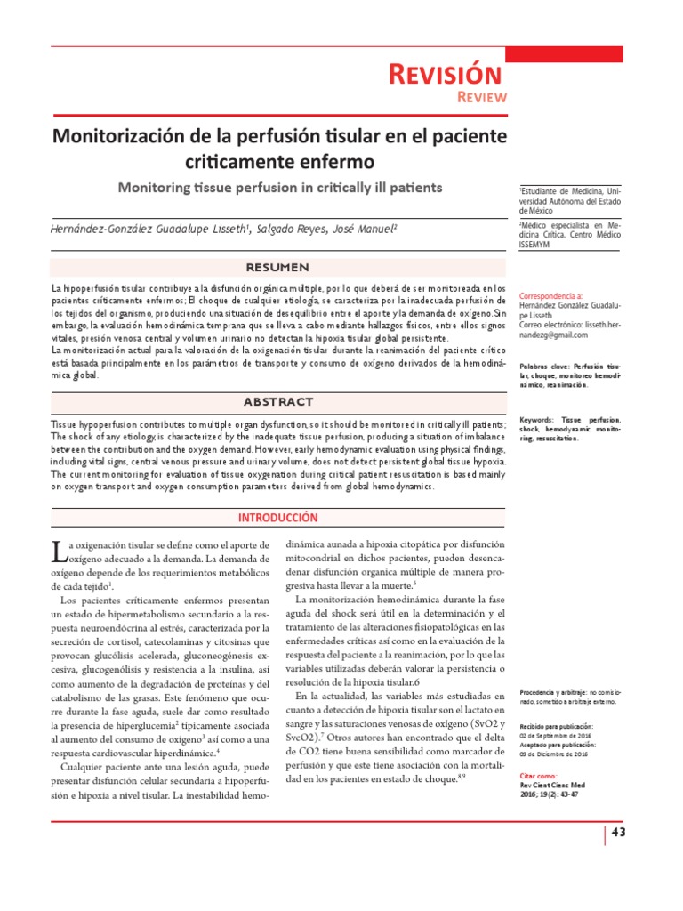 Monitorización de La Perfusión Tisular en El Paciente Criticamente ...