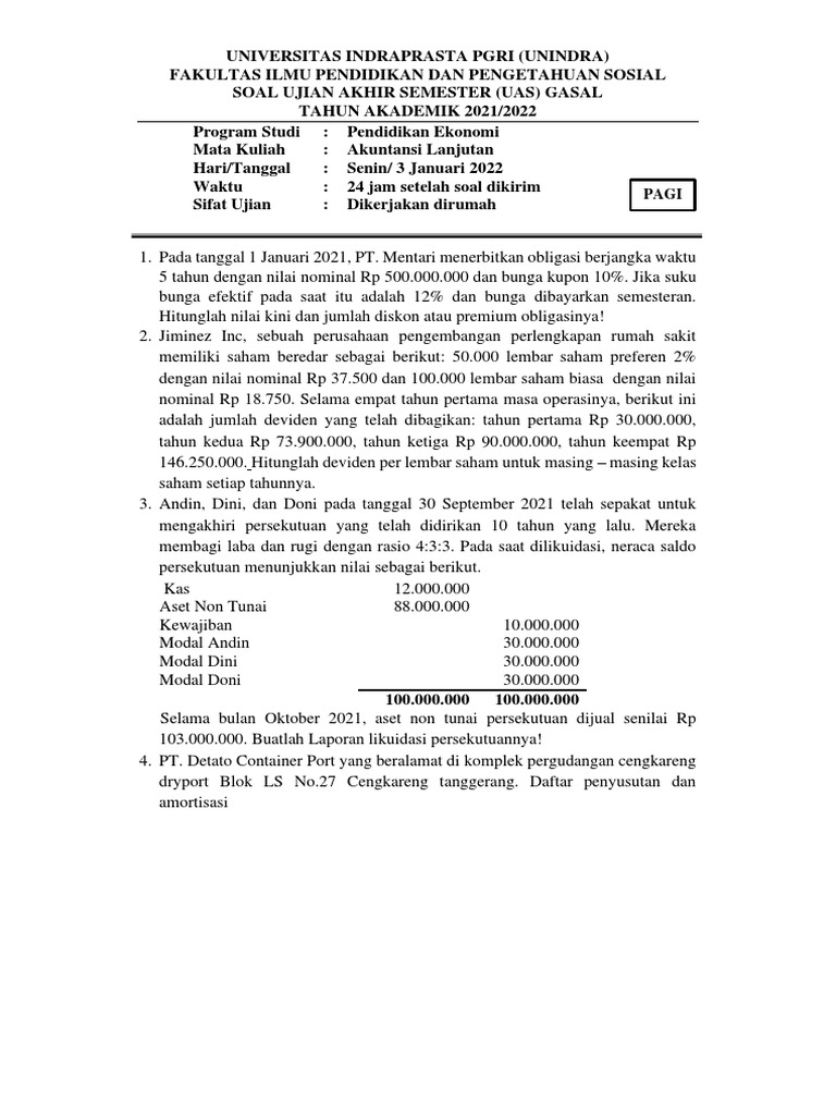 Soal UAS Akuntansi Lanjutan | PDF