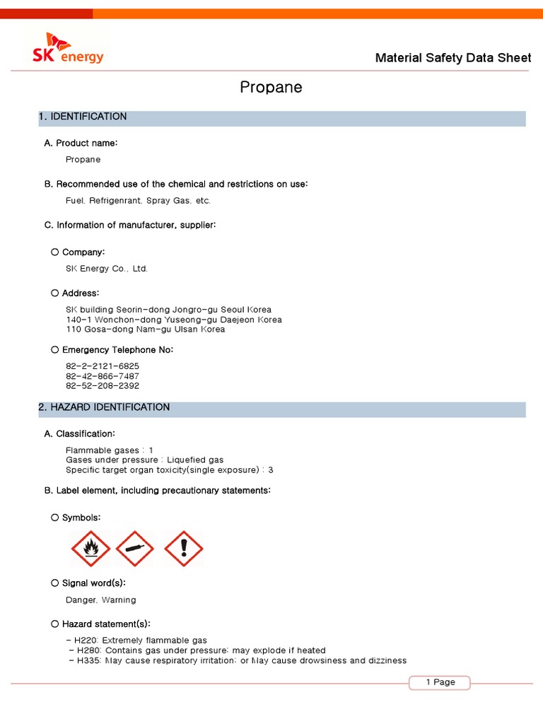 Propane: Material Safety Data Sheet | PDF | Toxicity | Personal ...