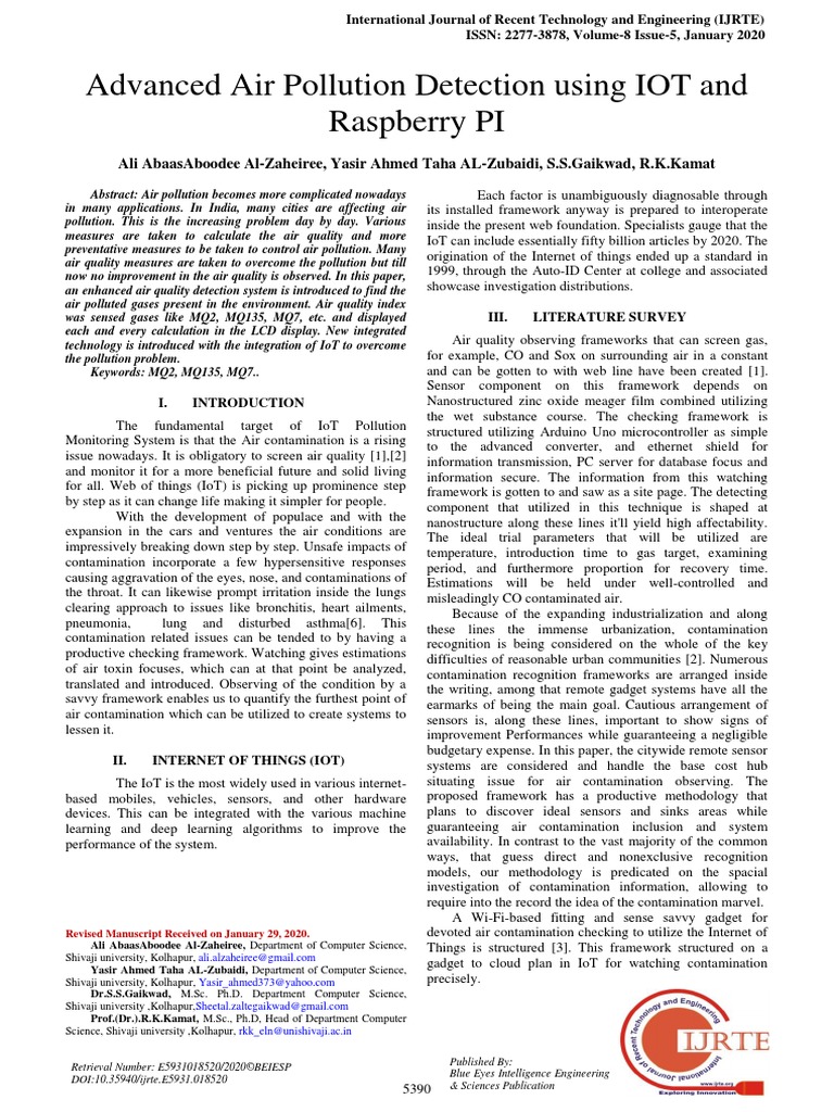 Advanced Air Pollution Detection Using IOT and Raspberry PI | PDF ...