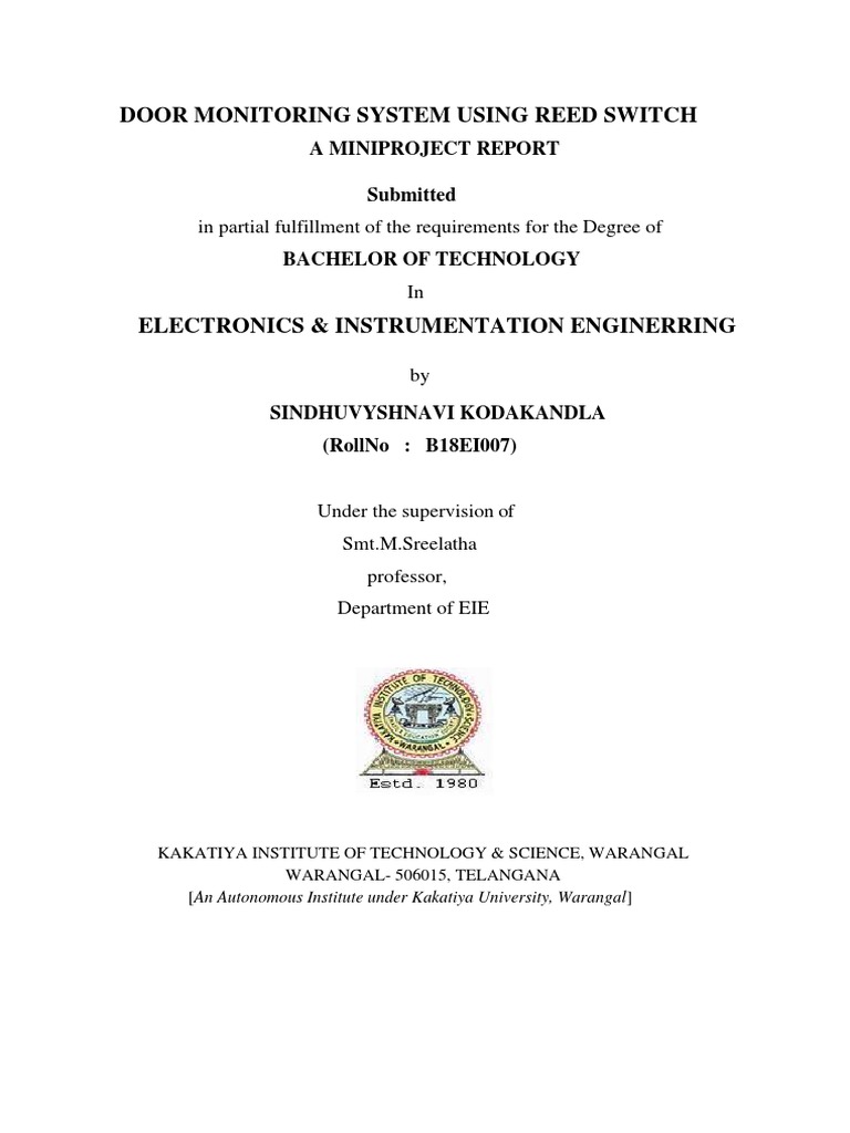 Door Monitoring System Using Reed Switch: A Miniproject Report ...