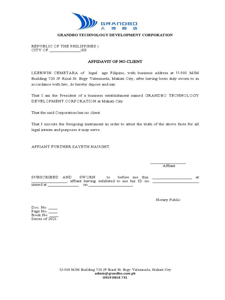 Affidavit of No Client | PDF